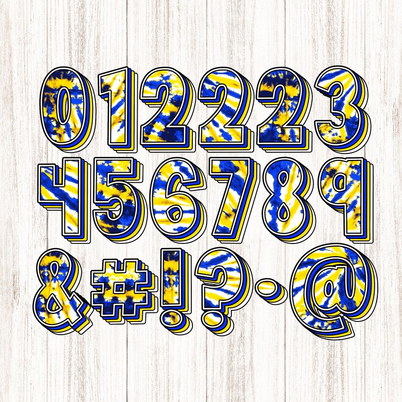 Tiedye Alphabet PNG Blue White & Yellow Gold Shadow Letters - Etsy