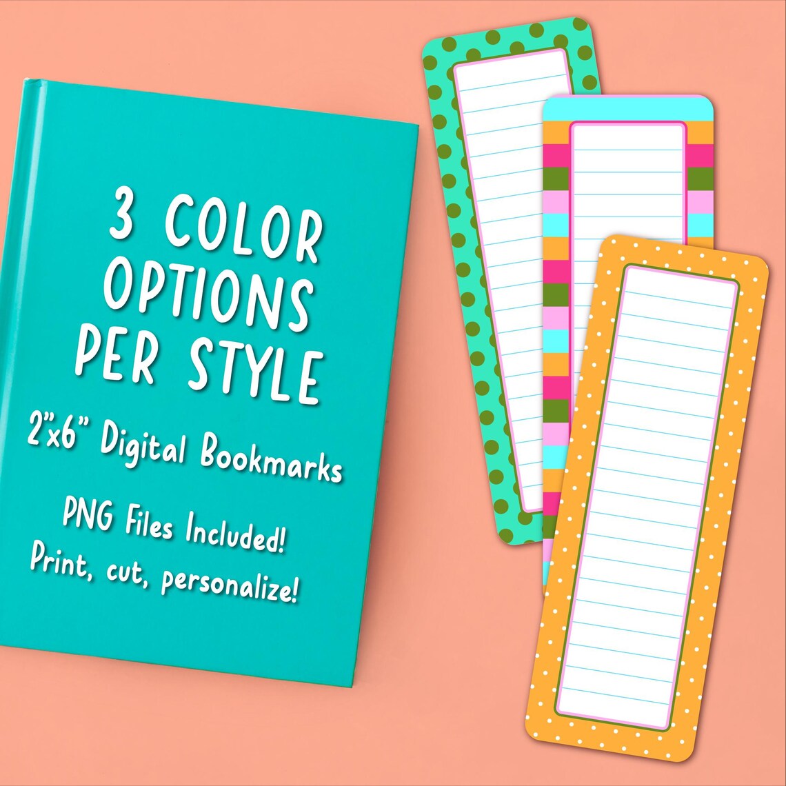 Digital Bookmarks (printable), Clipart Bundle Set of 12 | Lined & Blank ...