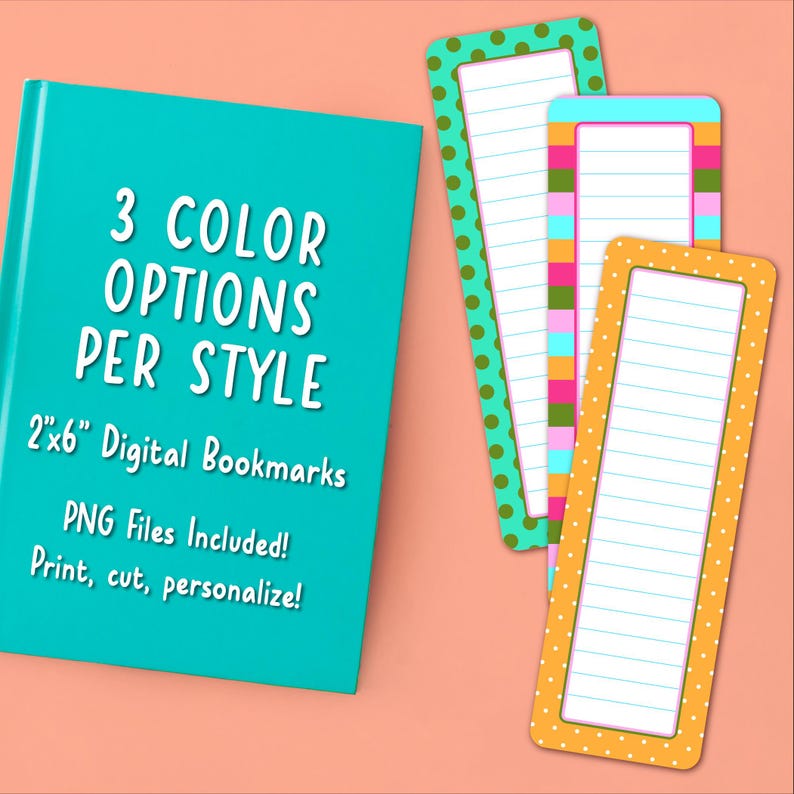 Digital Bookmarks (printable), Clipart Bundle Set of 12 | Lined & Blank ...