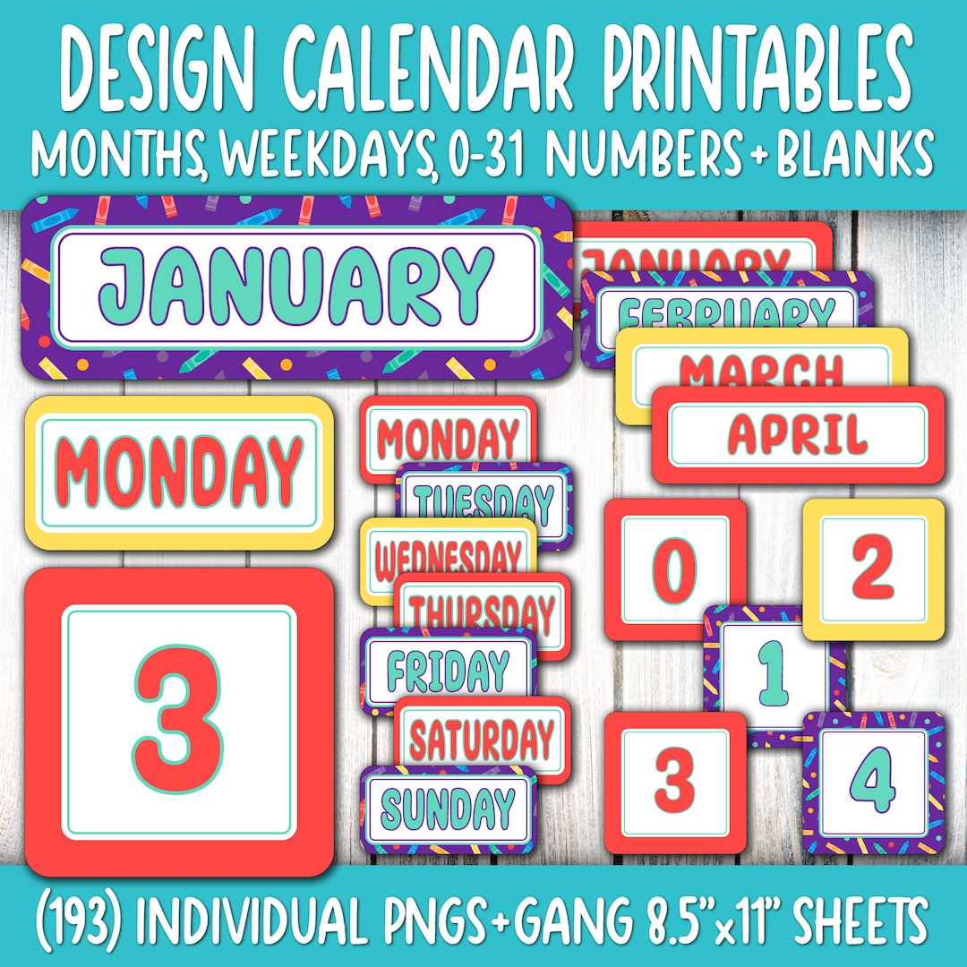 Wall Calendar - Standard | Crayons, Yellow, Pink, Teal, Purple, Blue ...