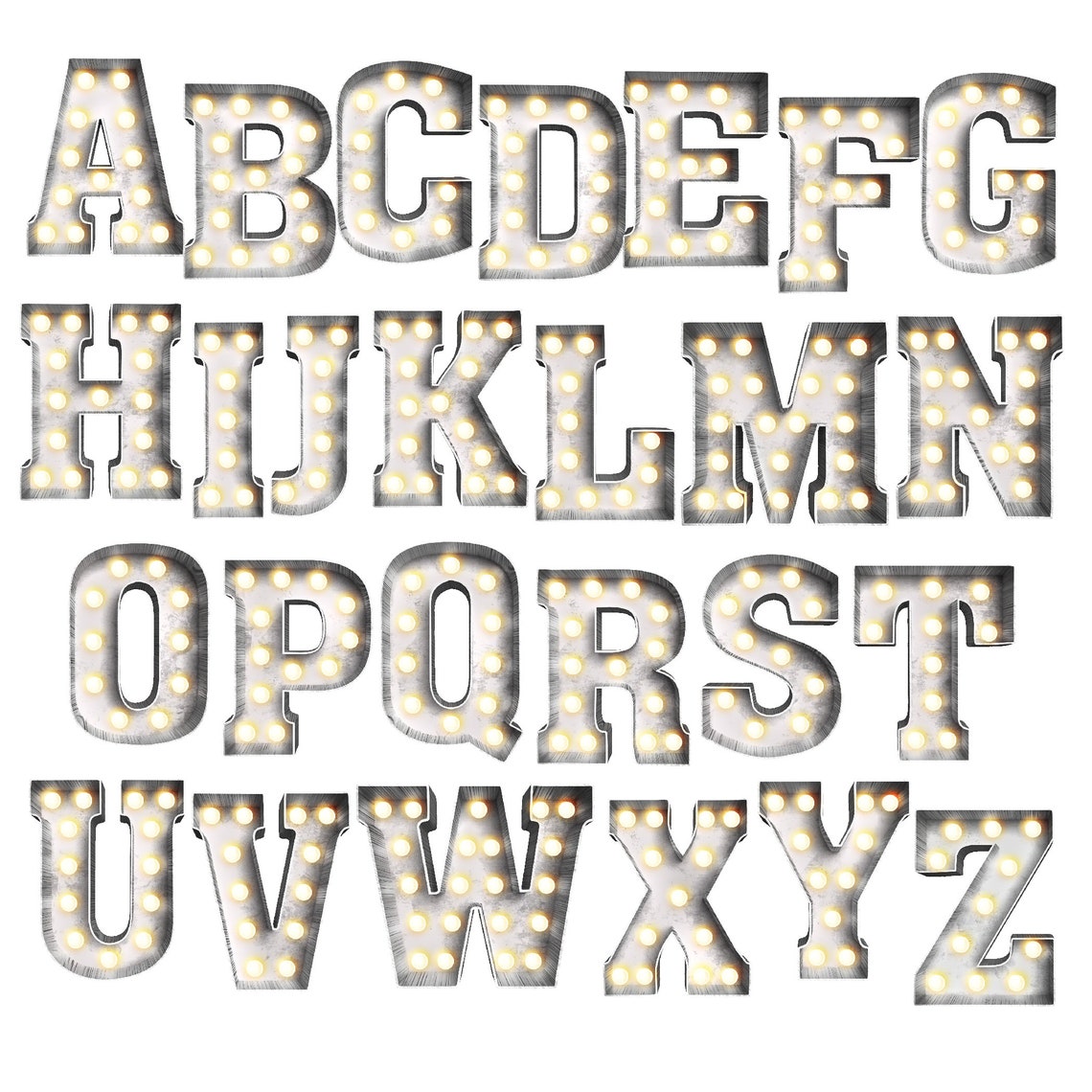 Digital PNG Letters White Grey Rustic Marquee Letters & - Etsy