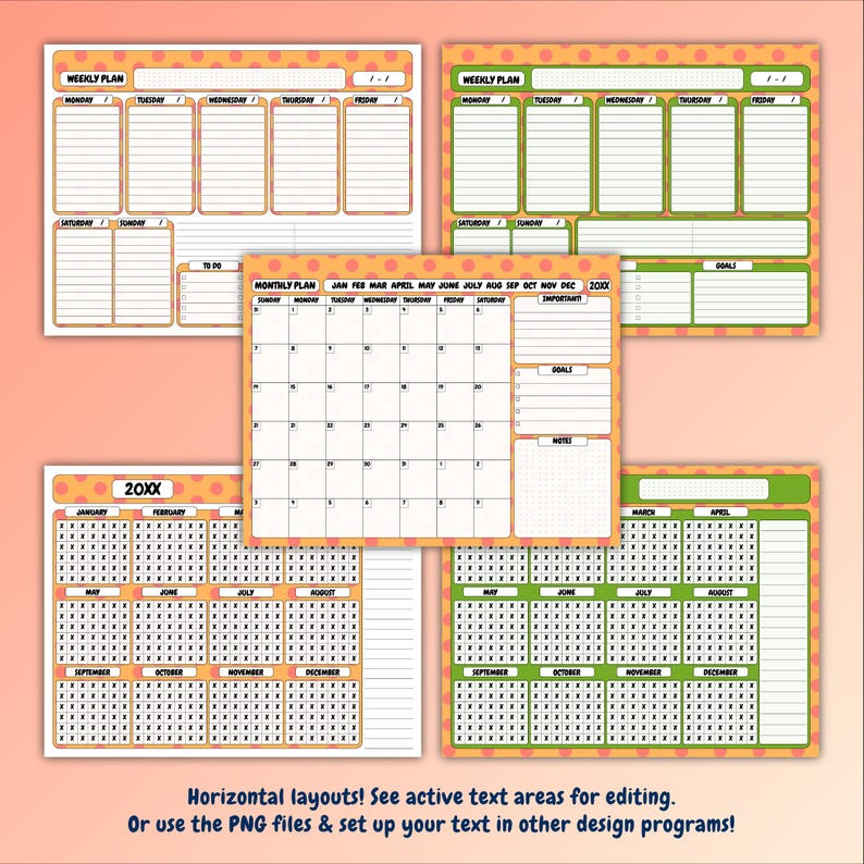 Calendar Pack - Editable Daily | Weekly | Monthly | Yearly | Polka Dots ...