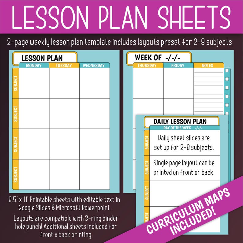 Lesson Plan Sheets & Curriculum Maps (editable) | Teacher Planner ...
