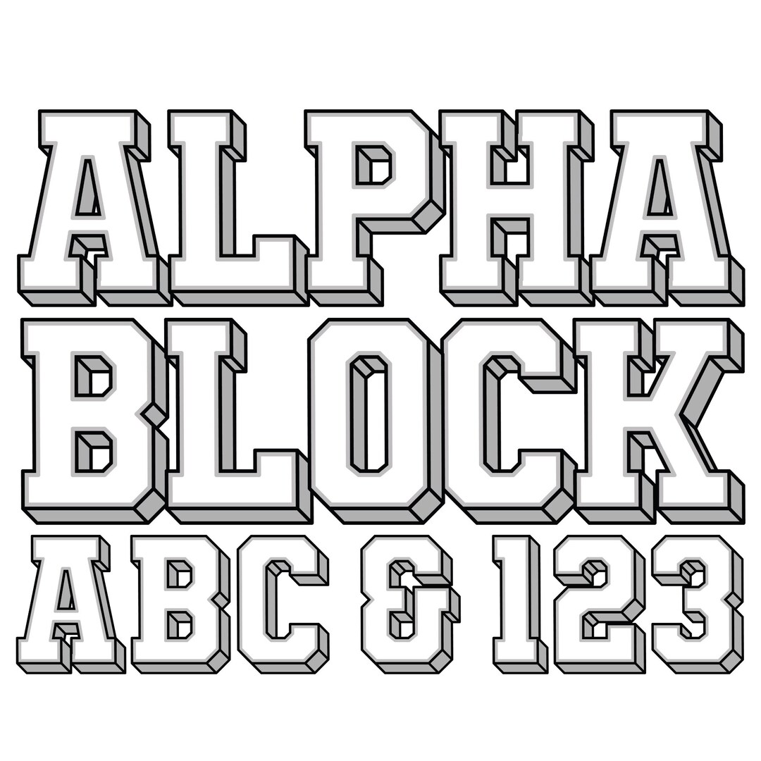 3D Athletic Block Alphabet PNG, Varsity Style Alpha With Shadow, Print ...