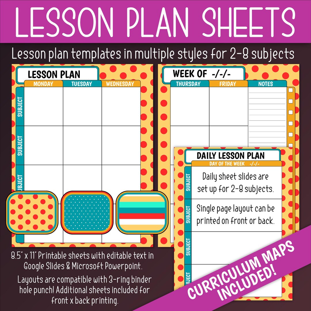 Lesson Plan Sheets & Curriculum Maps (editable) | Polkadot, Mini Dot ...