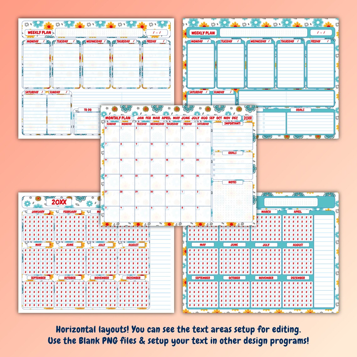 Calendar Pack - Editable Daily | Weekly | Monthly | Yearly | Sunny ...