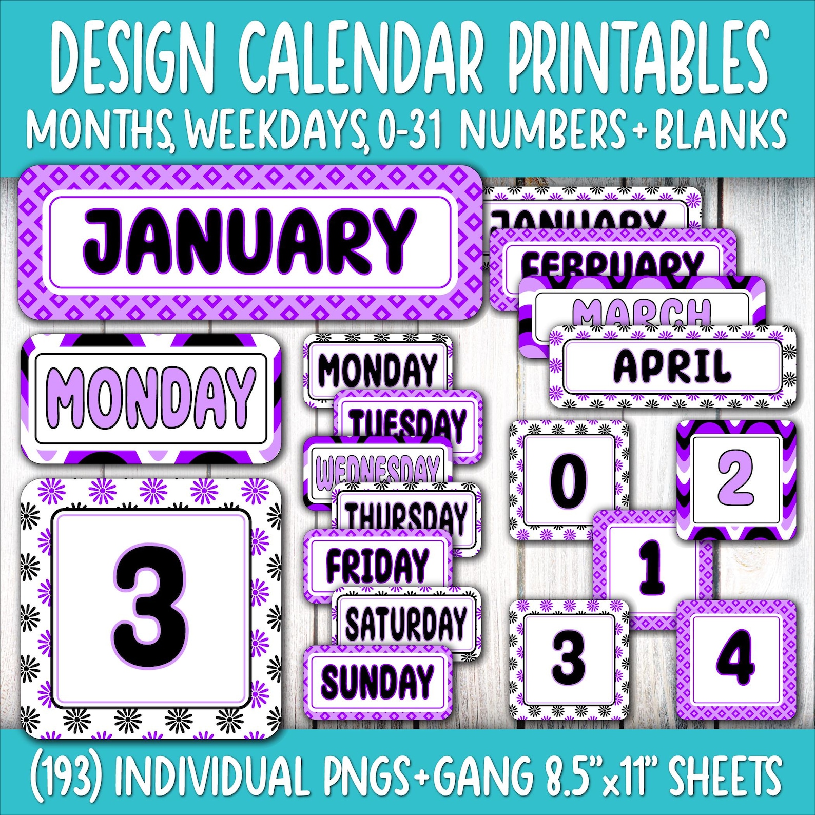 Wall Calendar - Standard - for Teachers | Flowers, Diamonds, Checkered ...
