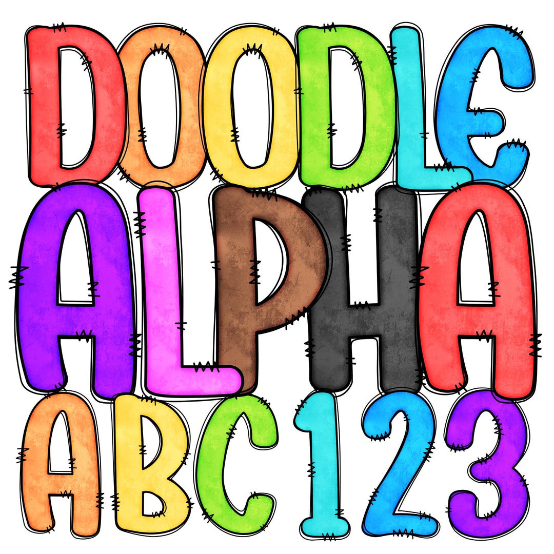 Rainbow Basics Doodle Alphabet Pack PNG | Hand Drawn Uppercase Letters ...