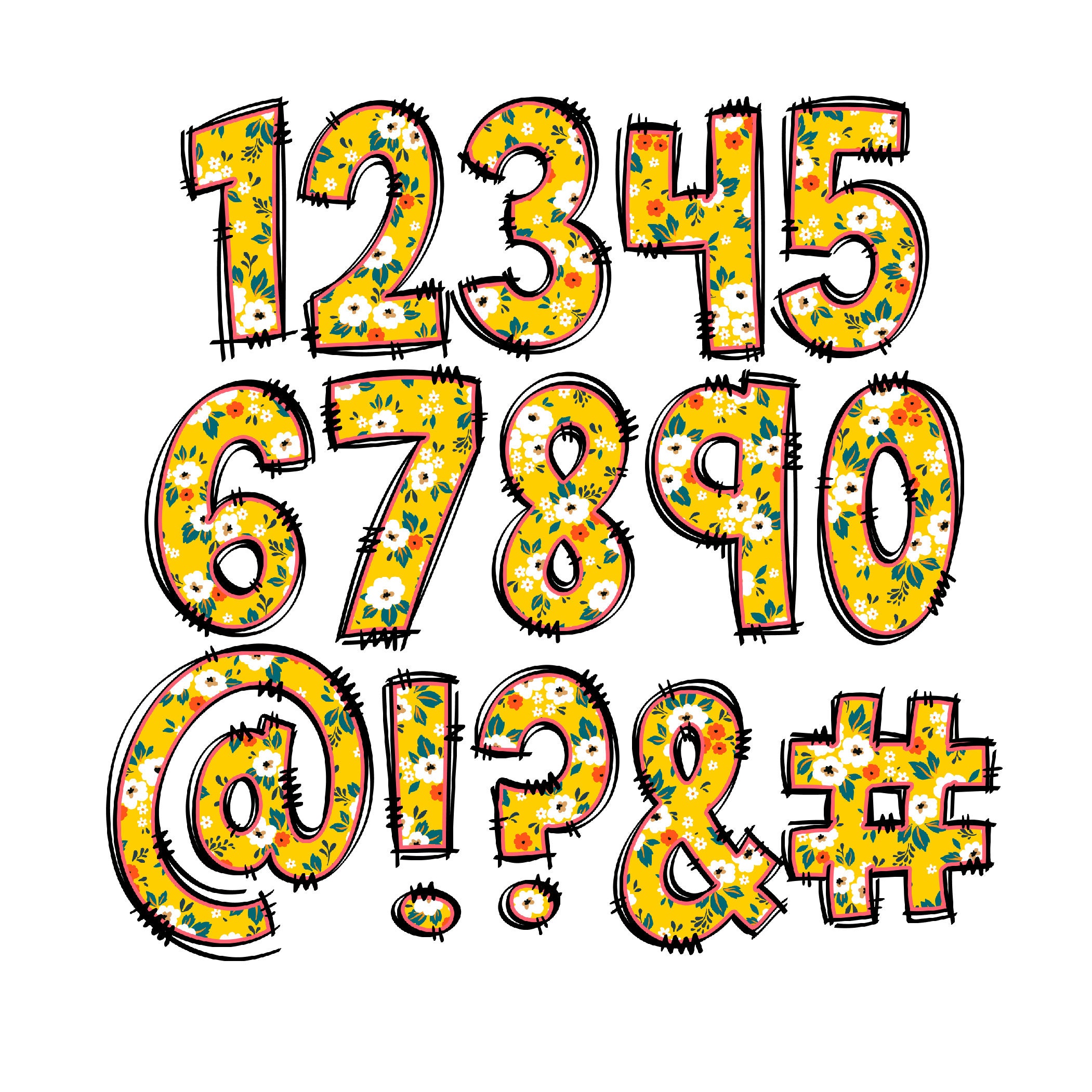 PNG Bundle Alphabet, Doodle Alpha Sets With Floral Pattern Fills, Plaid ...