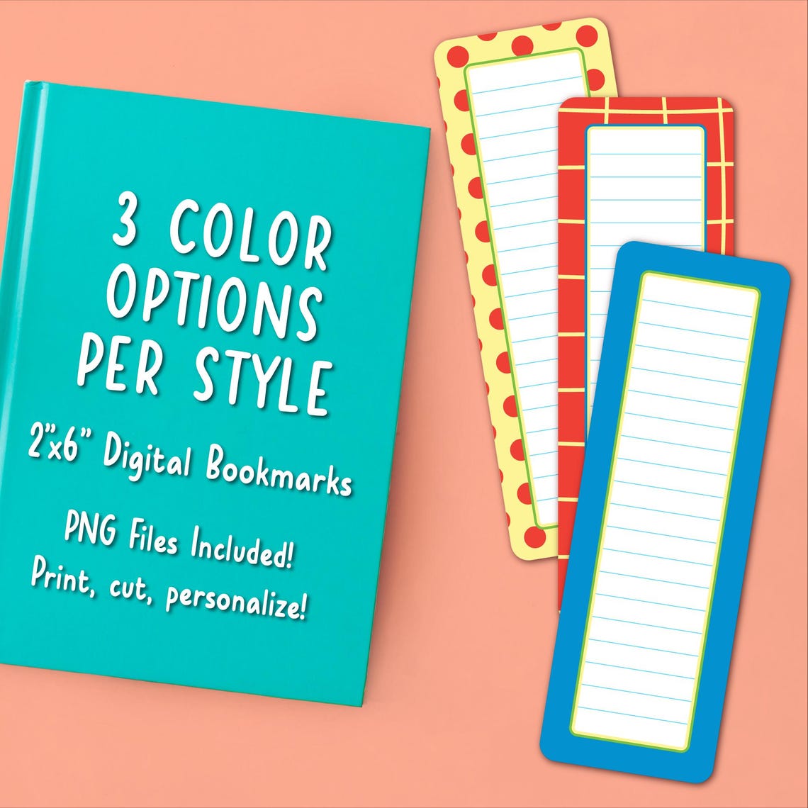 Digital Bookmarks (printable), Clipart Bundle Set of 12 | Lined & Blank ...