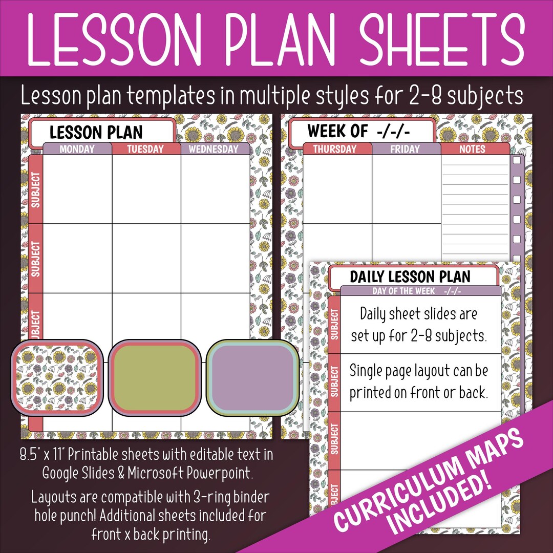Lesson Plan Sheets & Curriculum Maps (editable) | Teacher Planner ...