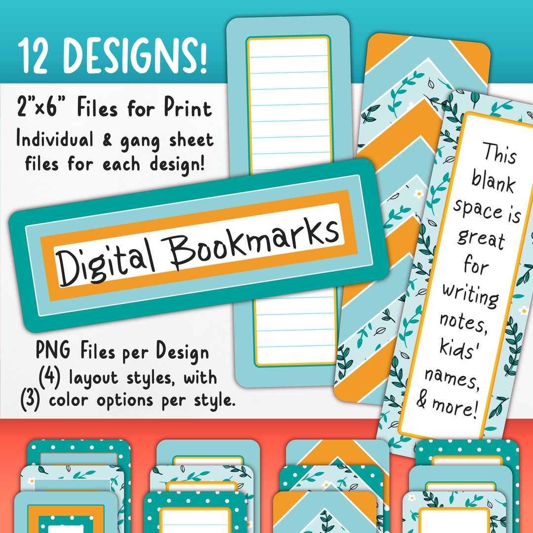 Digital Bookmark Printables, Clipart Bundle Set of 12, Floral & Polka ...