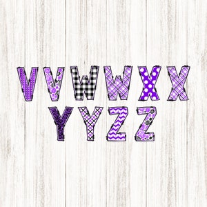 Doodle Alphabet, Double Doodle 2 Sets, Purple Black White Pattern Fill ...