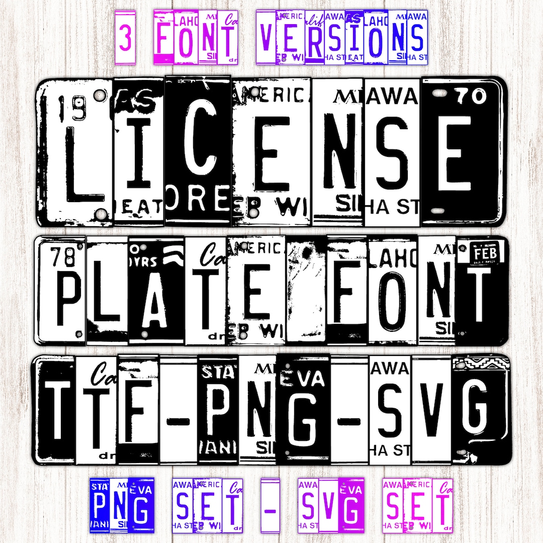 License Plate FONT Files, 3 Ttf Fonts, PNG Bundle, and SVG File | Black ...