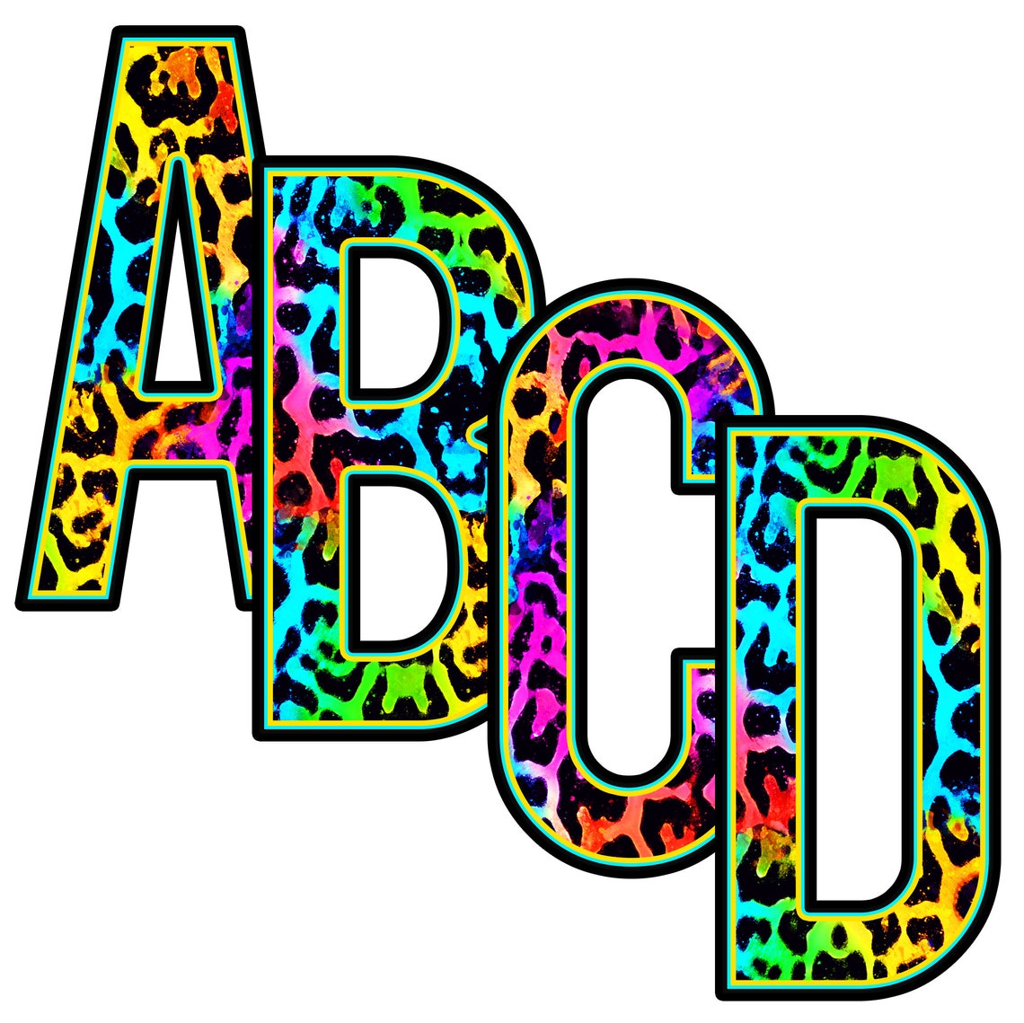 Leopard Rainbow Alphabet Cheetah Letters and Numbers PNG - Etsy