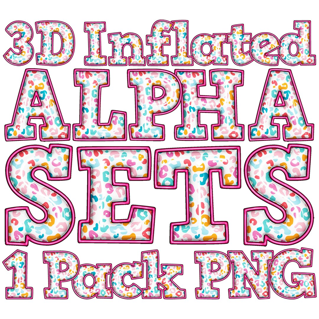 Inflated Pink Leopard Alphabet PNG, 3D Puff Inflated Full Alpha Set ...