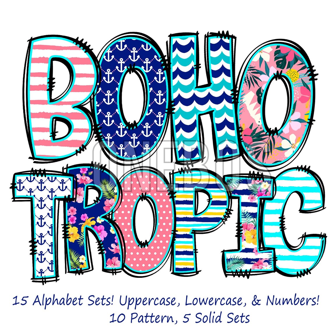 Boho Tropical Alphabet Bundle PNG Sublimation Beach Nautical - Etsy
