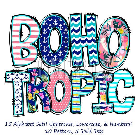 Boho Tropical Alphabet Bundle PNG Sublimation Beach Nautical - Etsy