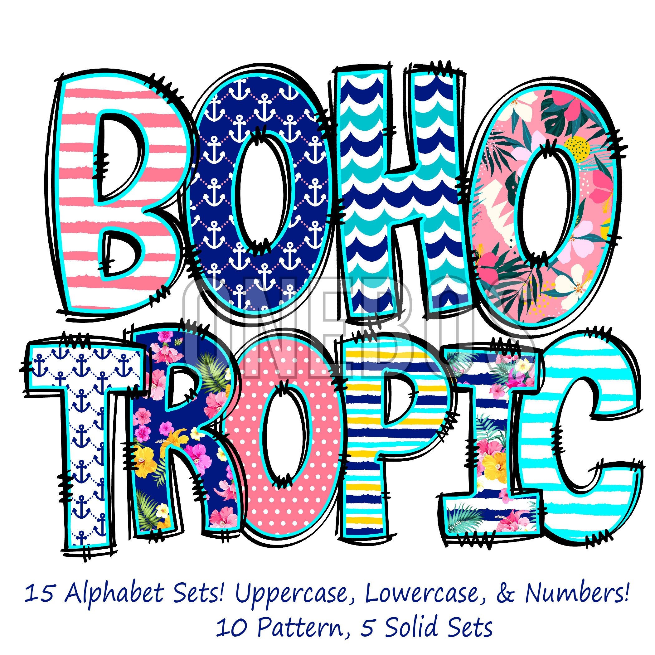 Boho Tropical Alphabet Bundle PNG Sublimation Beach Nautical - Etsy
