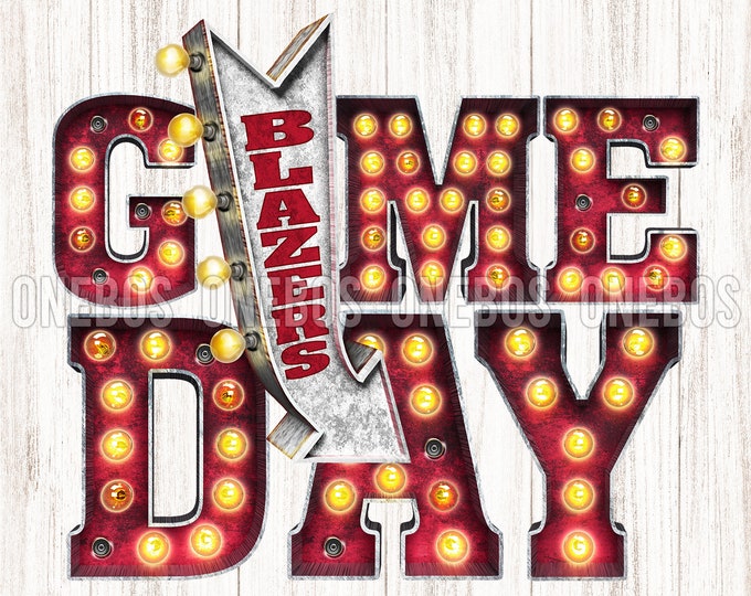 Blazers GAME DAY PNG, Red, Maroon, Old Gold, Marquee Letters With Arrow ...