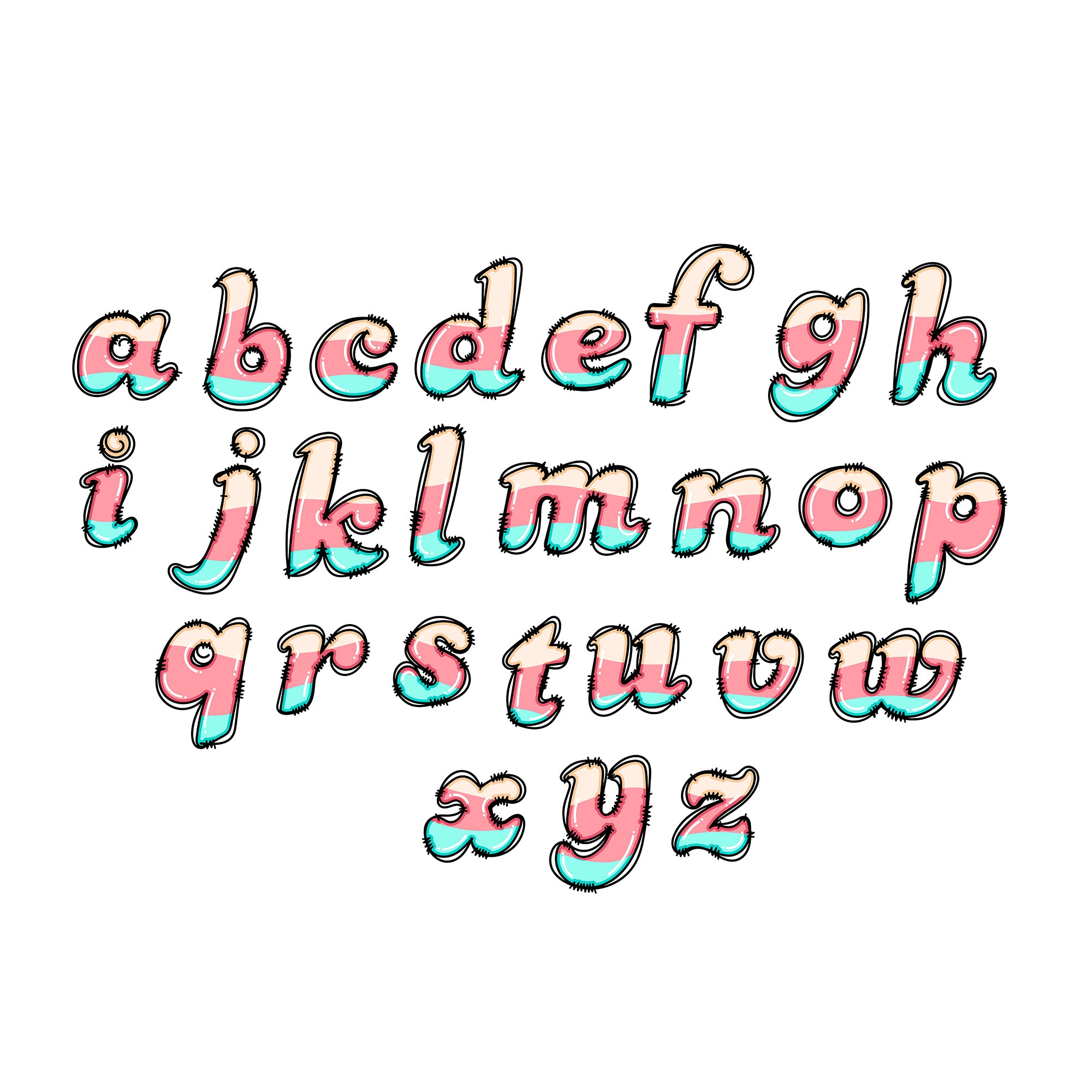 Cotton Candy Retro Alphabet PNG Digital Download Striped - Etsy