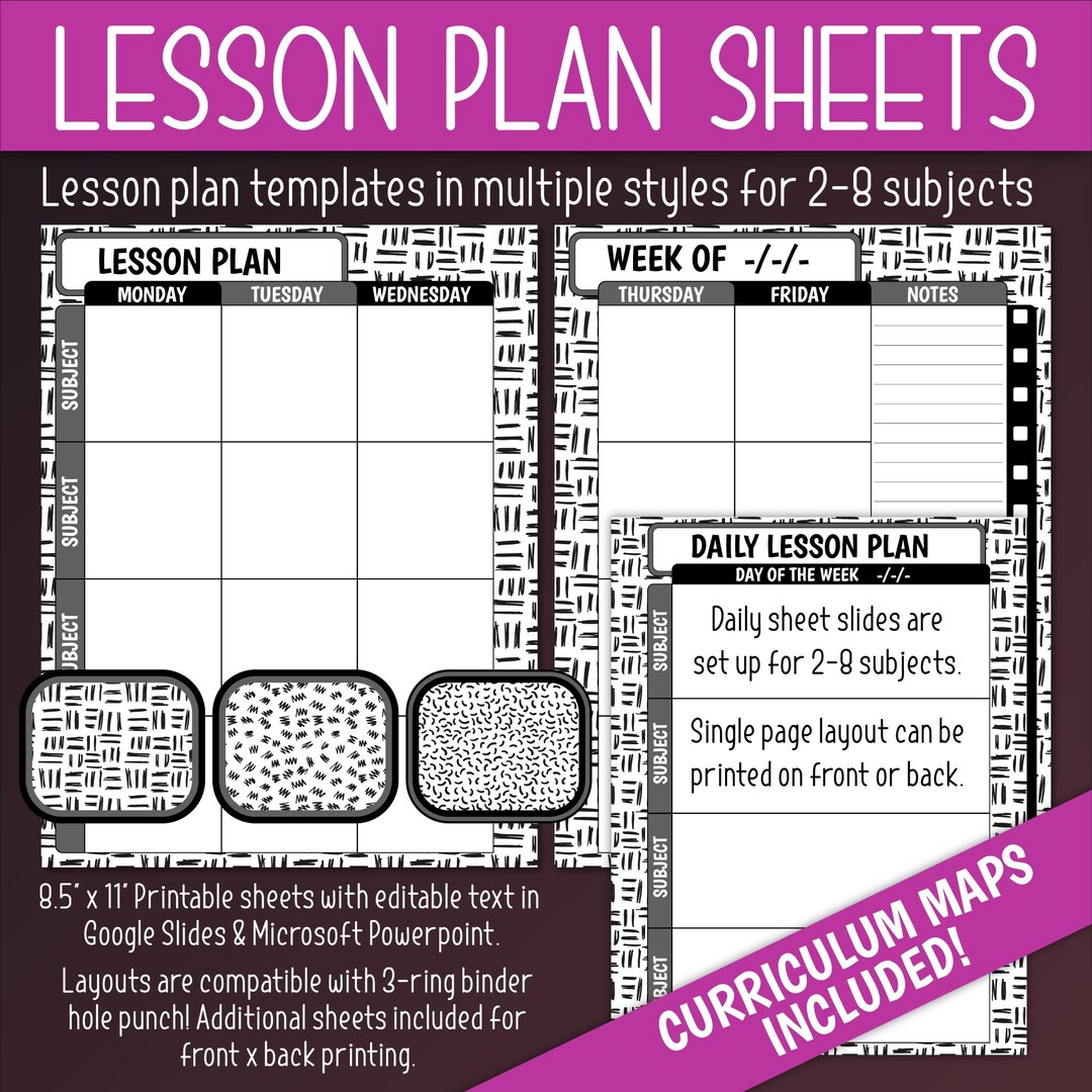 Lesson Plan Sheets & Curriculum Maps (editable) | Black and White, Use ...