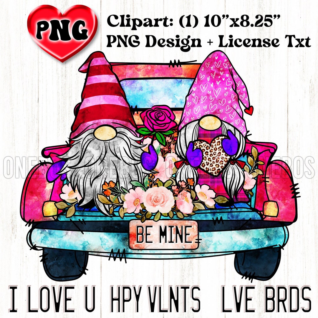 Gnome Truck PNG | Cute Valentines Gnomes on Vintage Rustic Truck | Faux ...