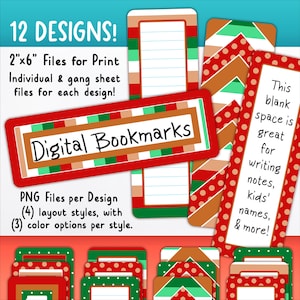 Digital Bookmarks (printable), Clipart Bundle Set of 12 | Lined & Blank ...