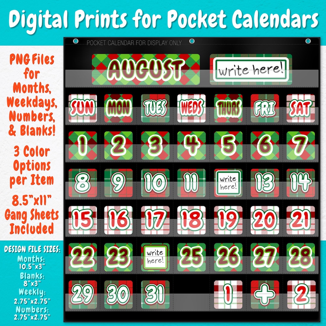 Wall Calendar - Pocket Chart for Teachers | Plaid, Checkered, Tartan ...