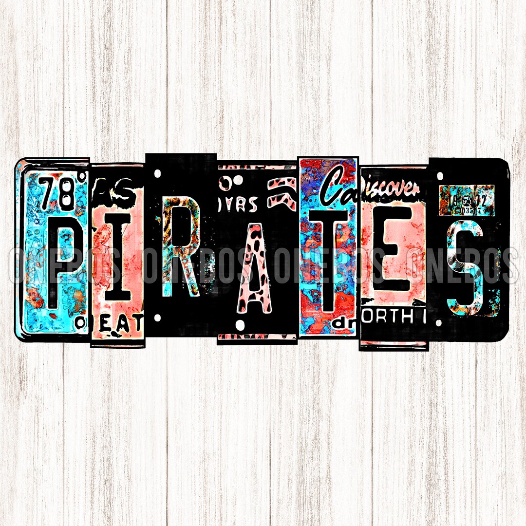 Watercolor License Plate Pirates PNG, Teal Turquoise Patina, Leopard ...