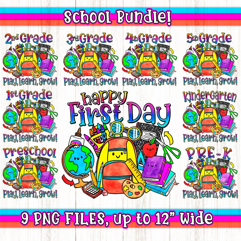 School Bundle of Designs Prek Elementary 9 PNG Clipart Cute - Etsy