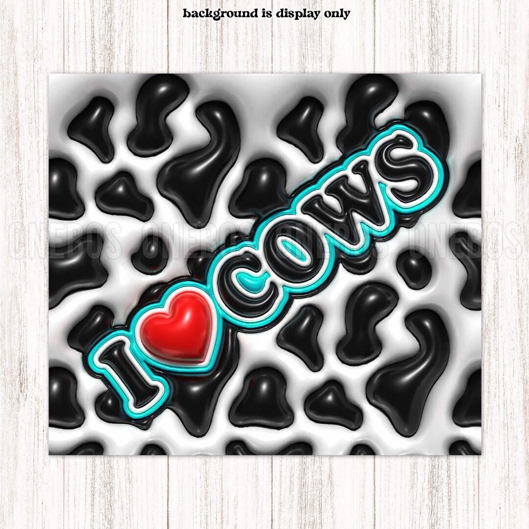 Funny Retro I Heart Cows 3D Inflated Tumbler Wrap Png, Repeating ...
