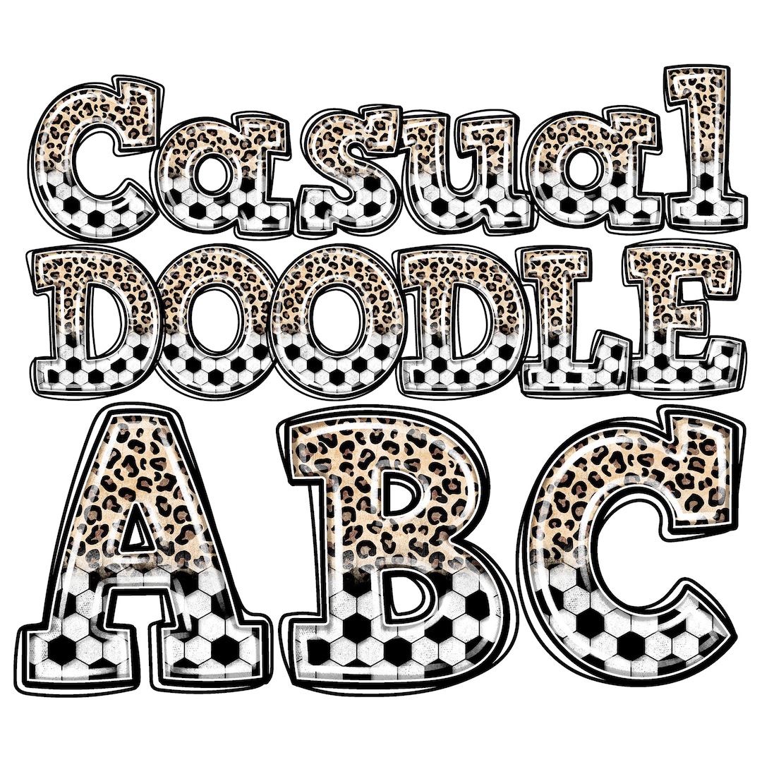 Split Leopard Soccer Doodle Alphabet PNG, Digital Download, Casual Hand ...