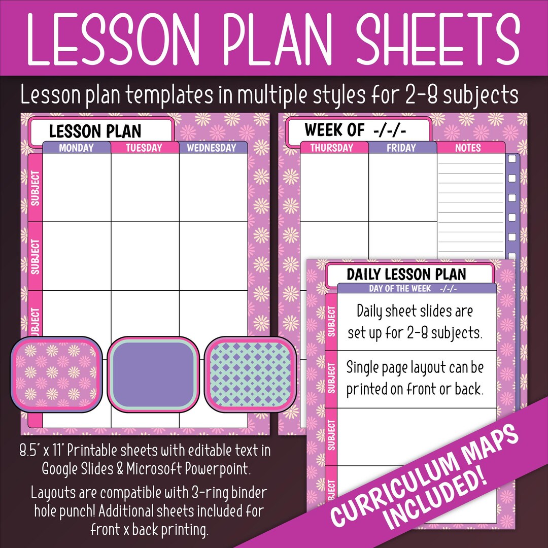 Lesson Plan Sheets & Curriculum Maps (editable) | Flowers, Diamonds ...