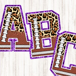 Football Letters PNG, Purple Glitter Leopard & Laces Stitch, Background ...