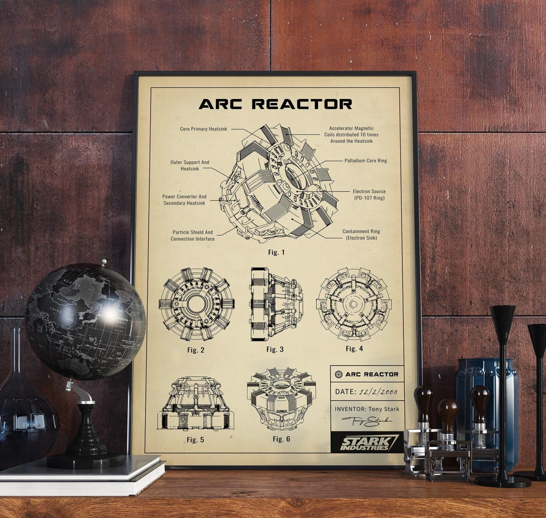 Arc Reactor Blueprint Art Print, Iron Man Movie Poster, Schematic ...