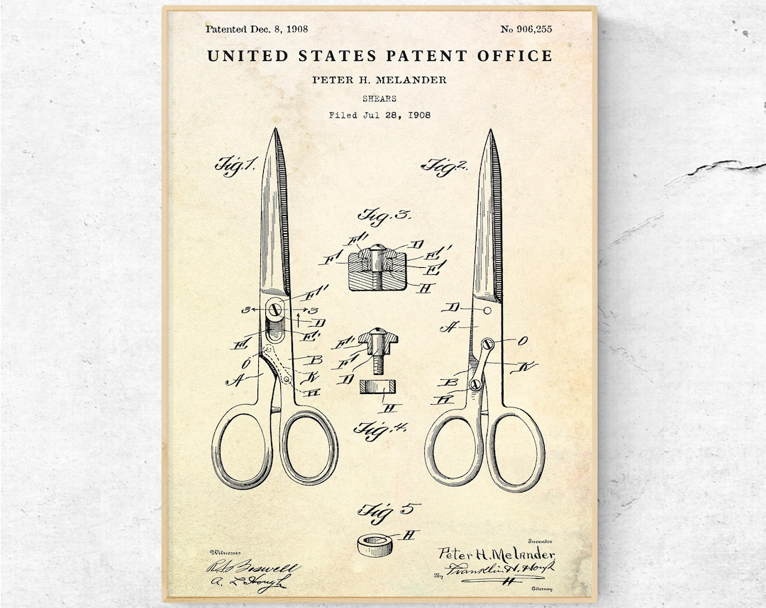 1908 Patent Print Shears Blueprint Poster, Scissors Inventions Wall Art ...