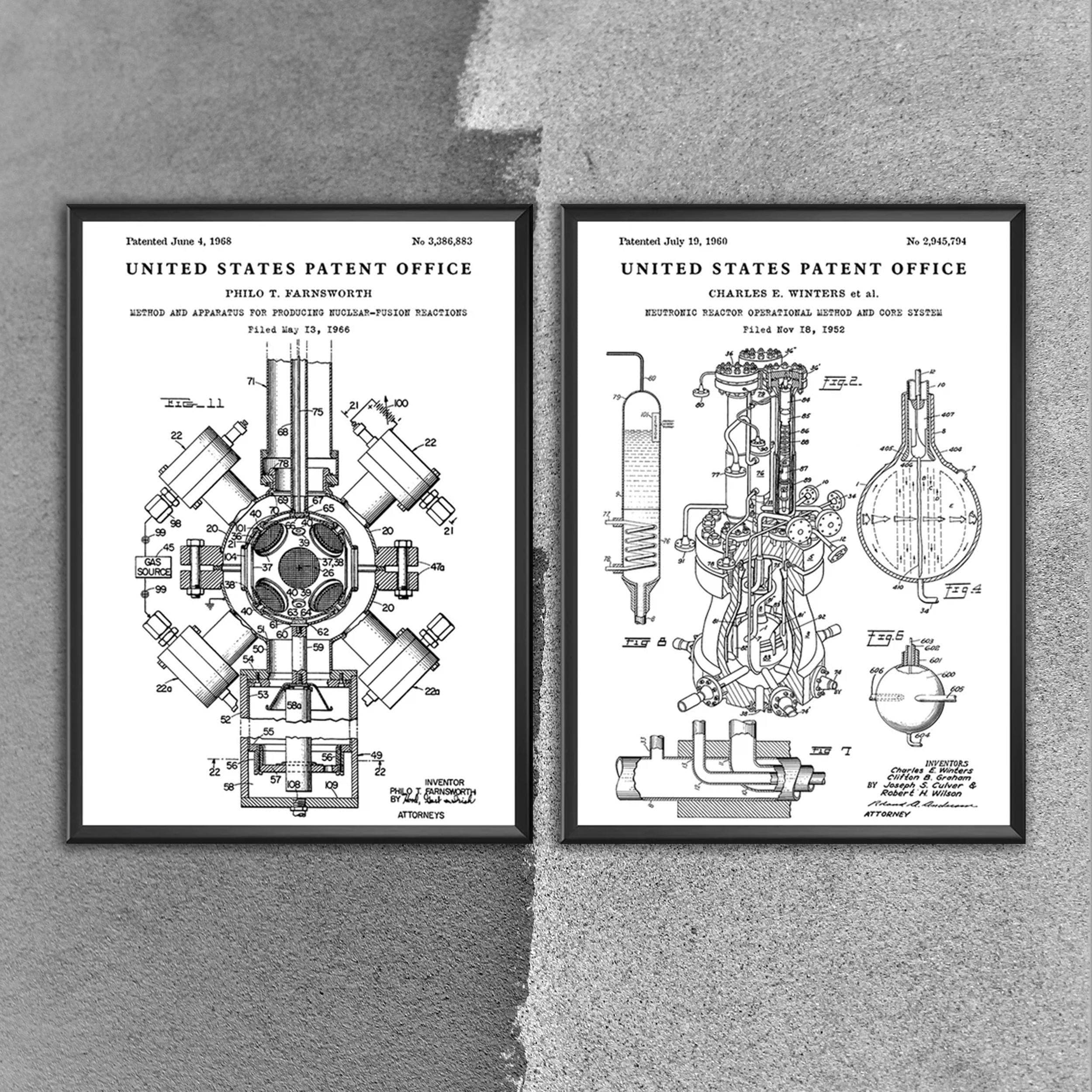 Nuclear Reactor Patent Blueprint Wall Art, Fusion Inventions Poster for ...