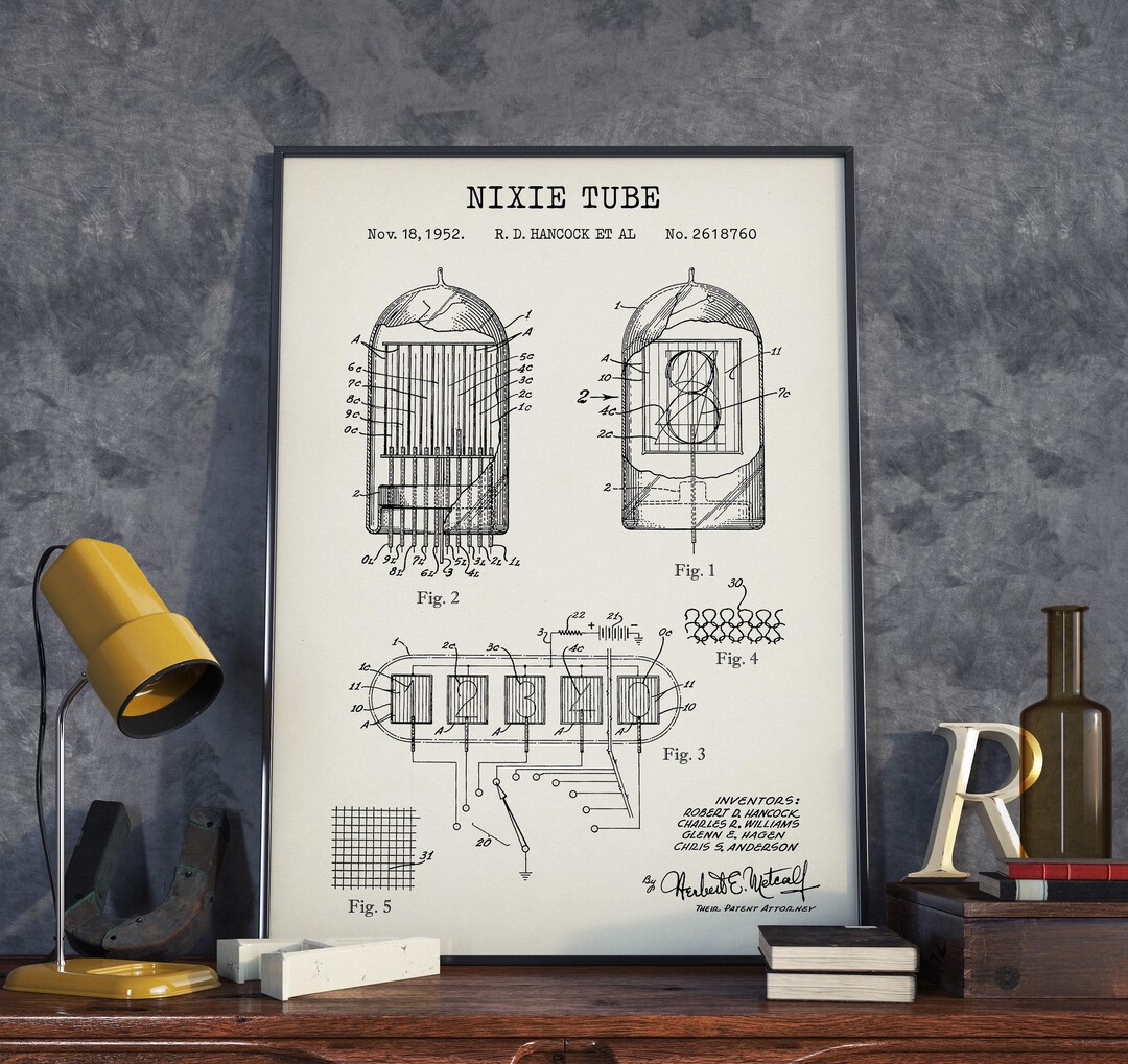 Steampunk Nixie Tube Patent Print, Engineer Fathers Day Wall Art - Etsy