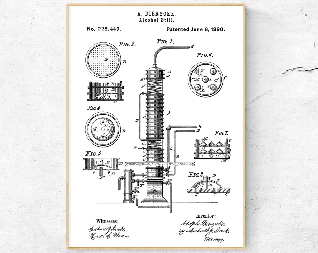1880 Alcohol Still Patent Print: Vintage Whiskey Blueprint Poster - Etsy