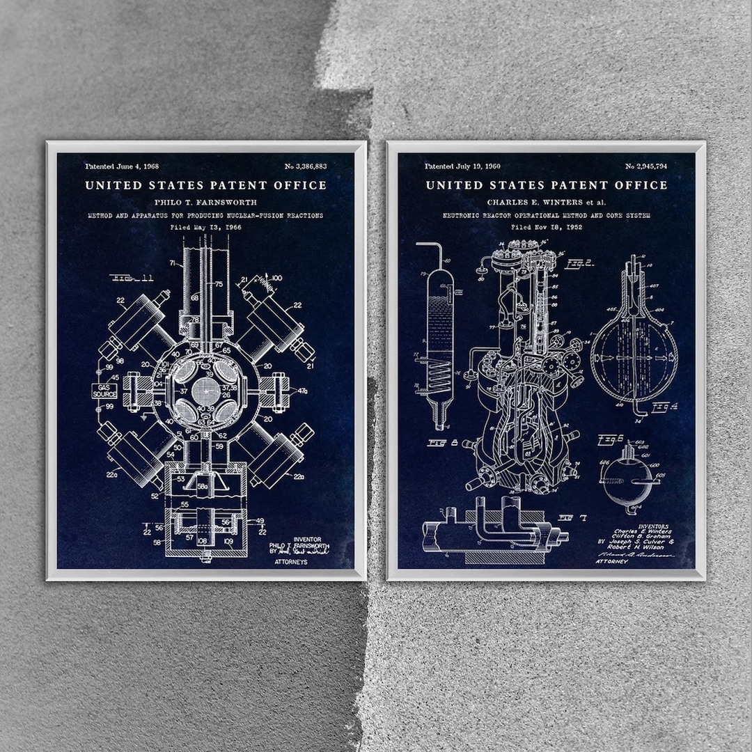 Nuclear Reactor Patent Blueprint Wall Art, Fusion Inventions Poster for ...