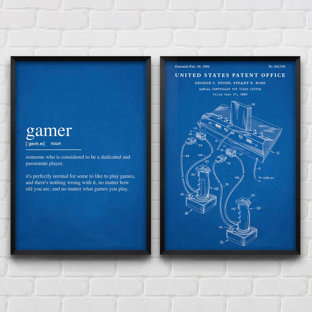 Gamer Wall Art Set Joystick Patent, Video Game Definition Posters - Etsy