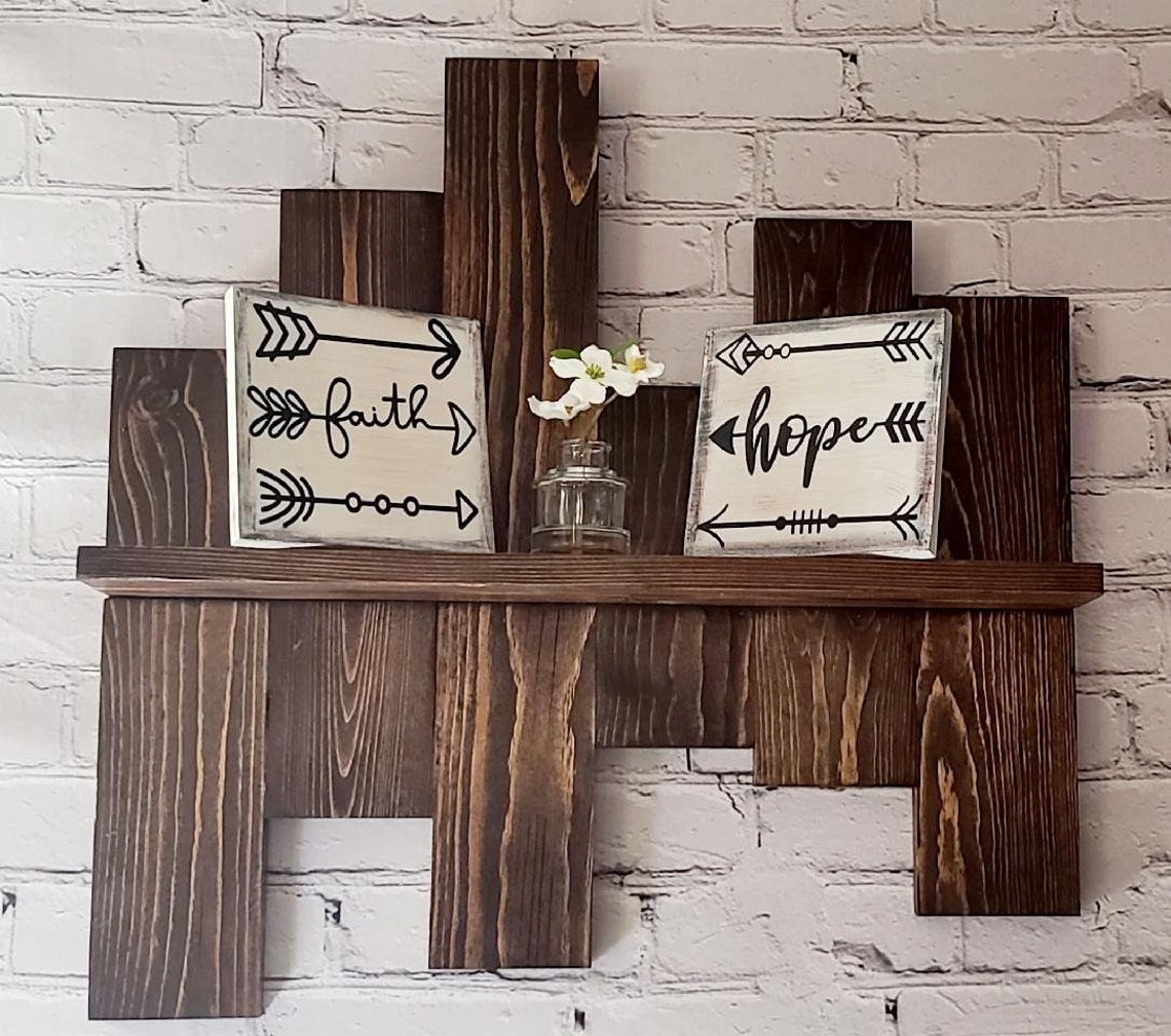 Rustic Staggered Wooden Wall Shelf - Etsy