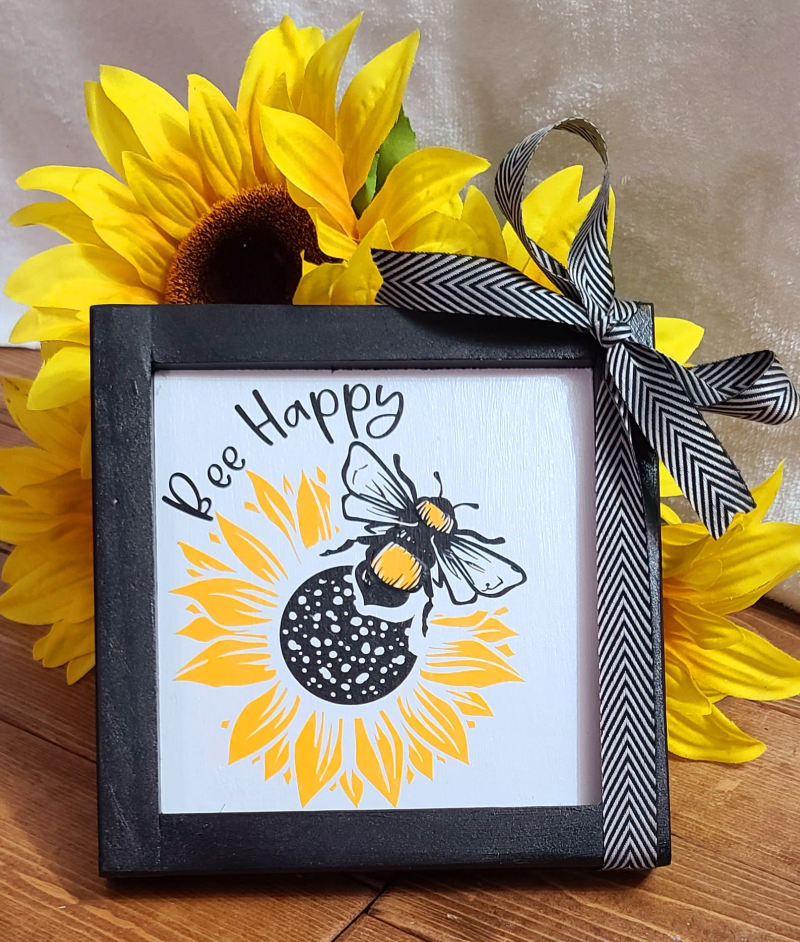 Sunflower & Bee Happy Wooden Bee Sign Farmhouse Bee Happy - Etsy