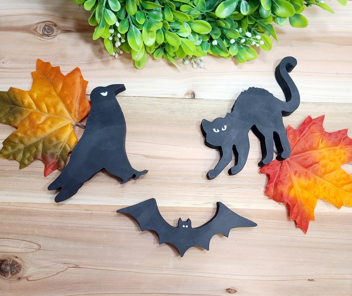 Halloween Silhouette: Black Cat, Crow, Bat Tiered Tray Decor - Etsy