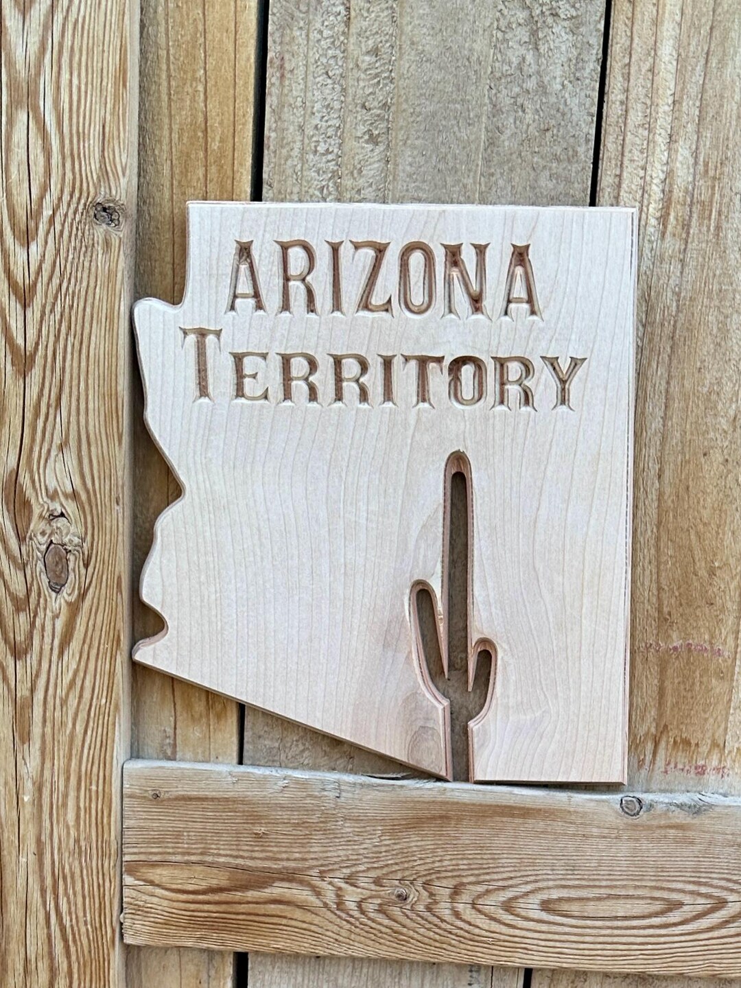 Southwest Wood Sign | Arizona Shape With Saguaro Cactus | Rustic Desert ...