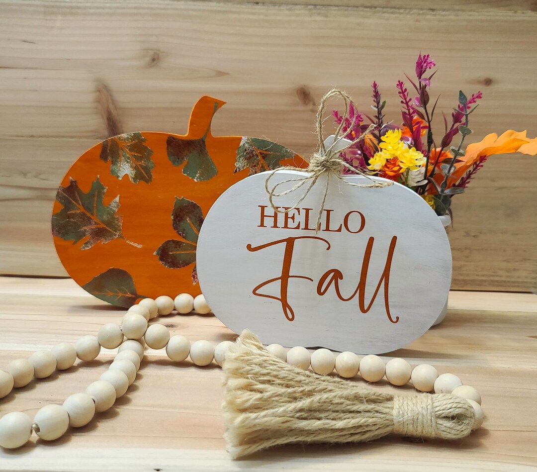 Wooden Pumpkin Bundle, Hello Fall ,falling Leaves Pumpkin, Fall Décor ...