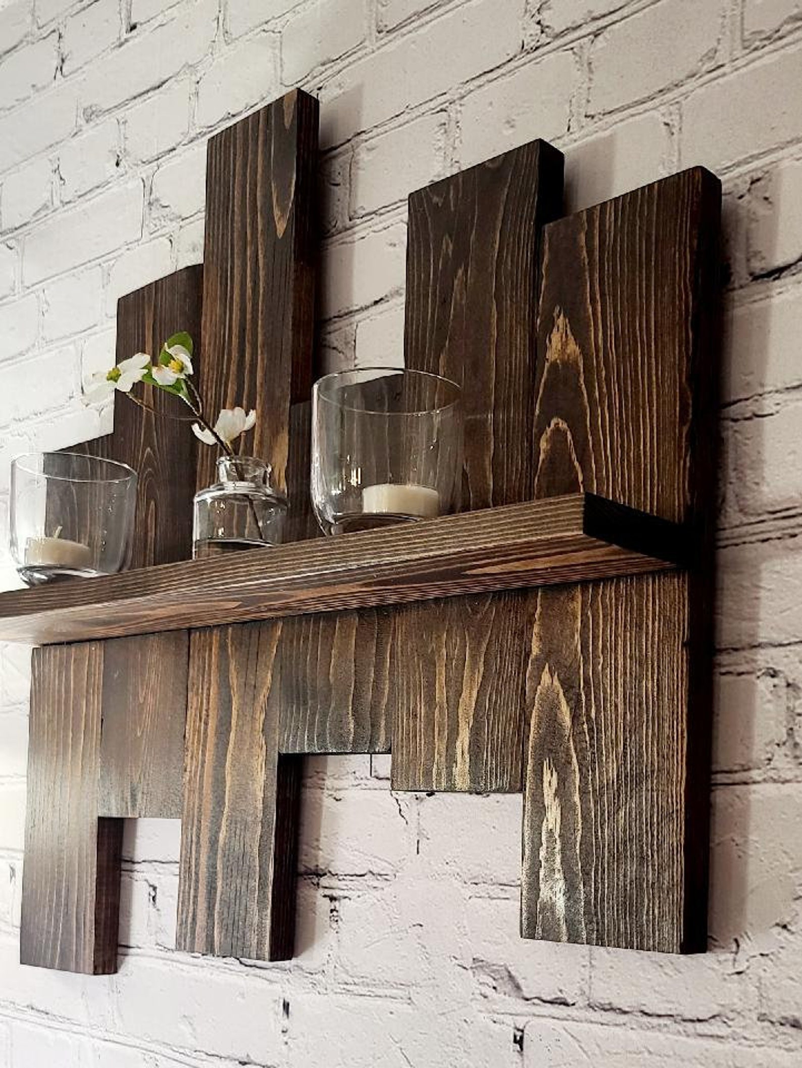 Rustic Staggered Wooden Wall Shelf - Etsy