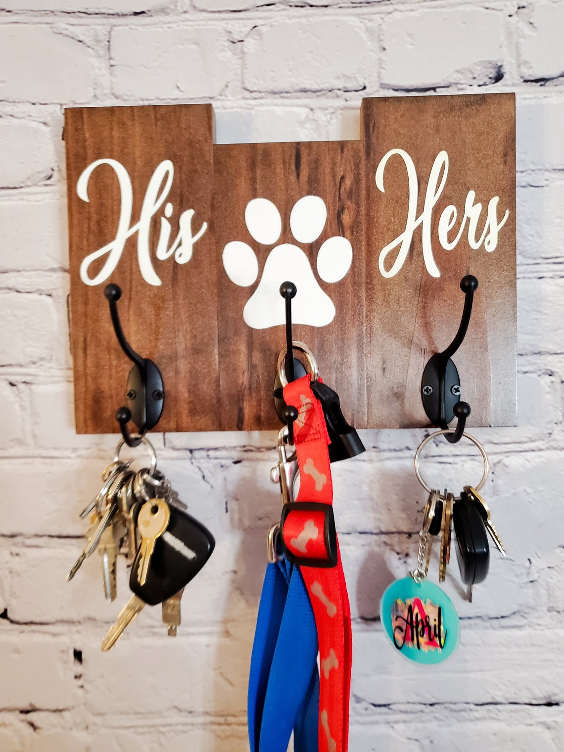 Key and dog leash Holder/His and Hers key chain rack/wedding | Etsy