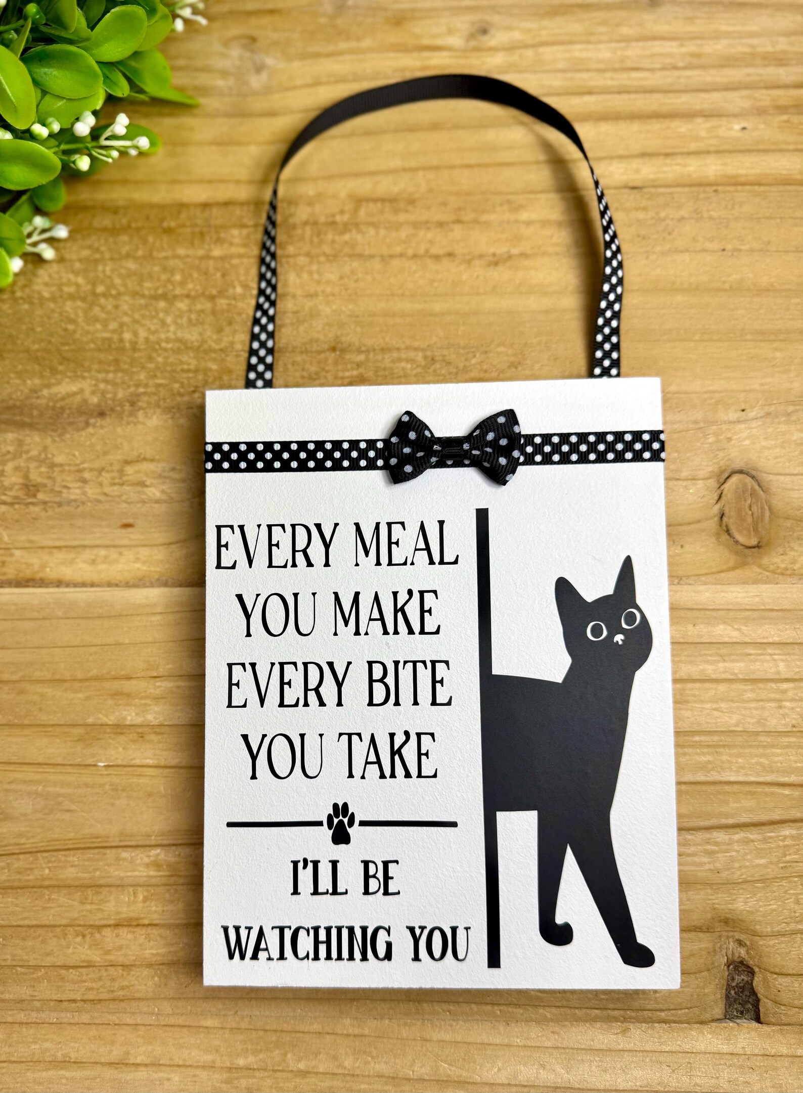 Funny Cat Kitchen Sign: Black Cat Silhouette With Polka Dot Ribbon - Etsy